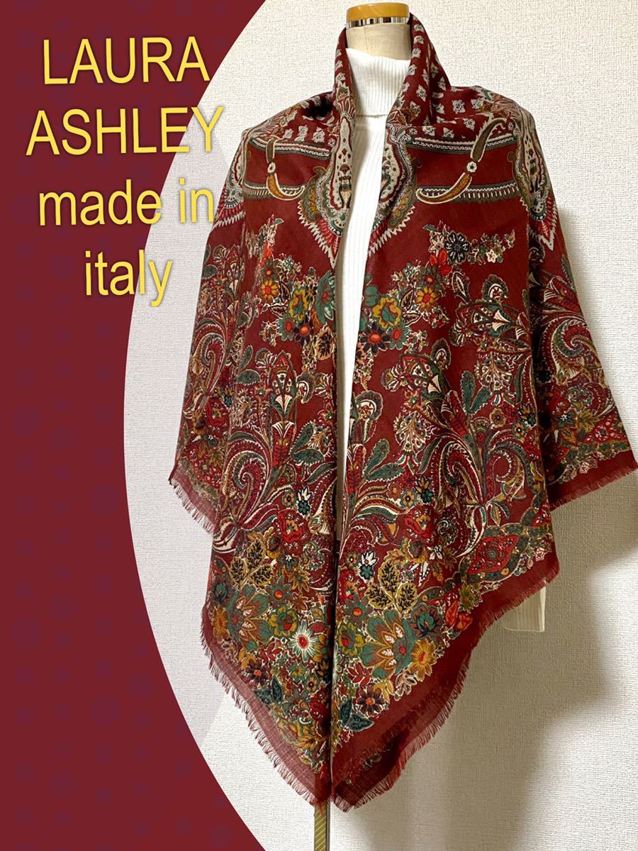 【目立った傷や汚れなし】ローラアシュレイ LAURA ASHLEY ウール 花柄 ボタニカル 大判ストール ショール ケープ イタリア製の落札 ...