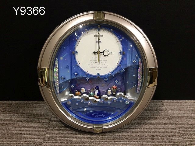 【やや傷や汚れあり】Y9366M SEIKO 電波時計 RE552 S ウェーブシンフォニー からくり時計 仕掛け時計 掛け時計 ペンギンの ...