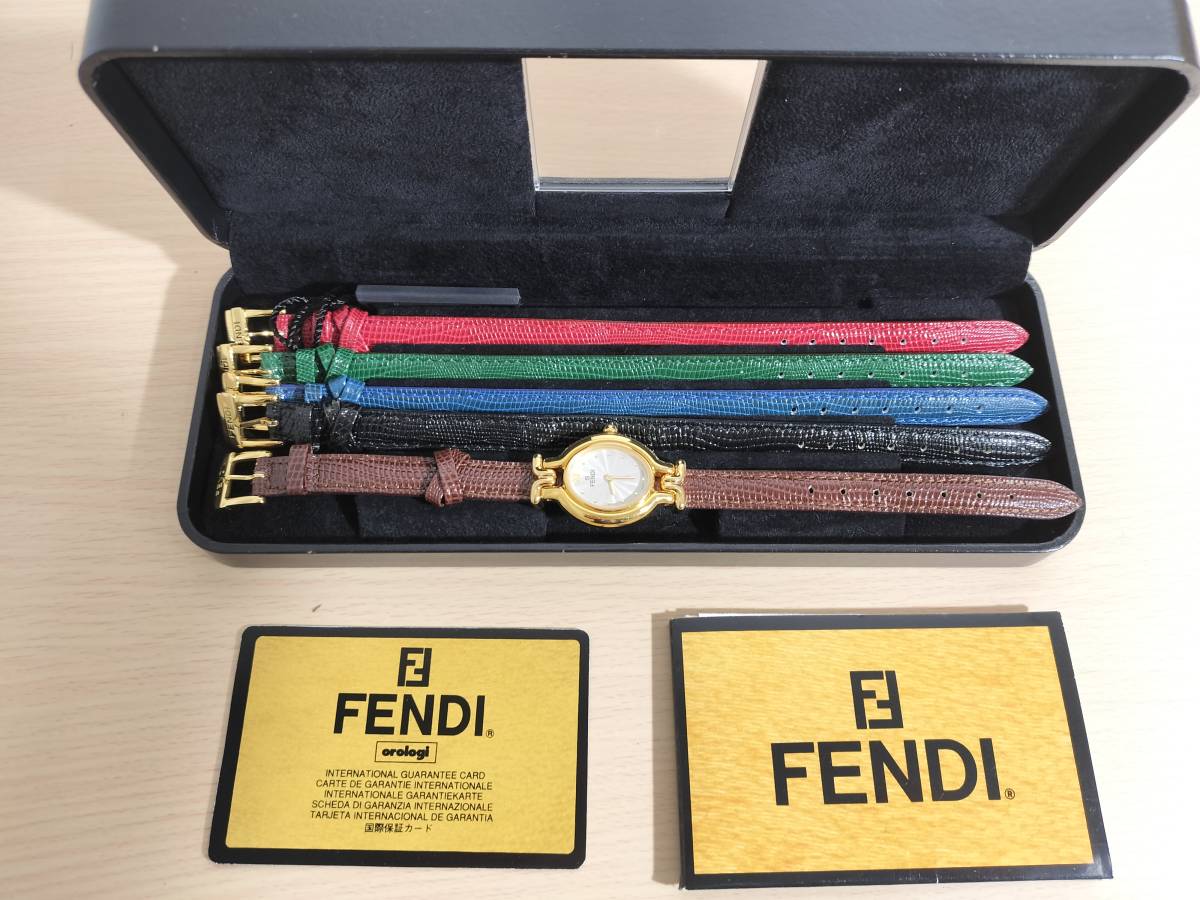 【目立った傷や汚れなし】(456Y)【箱付き】☆美品 FENDI フェンディ 640L チェンジベルト 5種 GP×革ベルト クオーツ ...