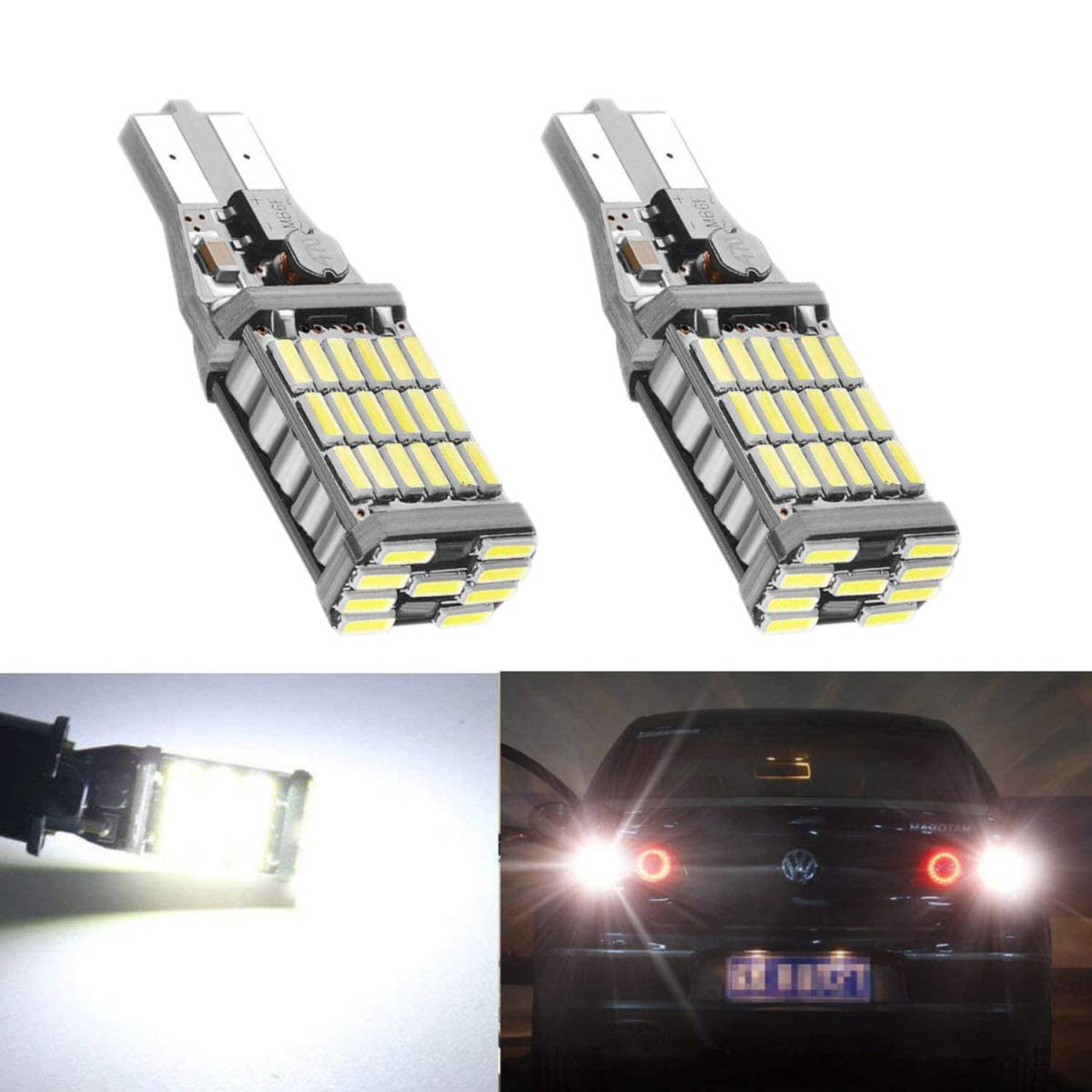 【未使用】1円スタート！送料無料！2個セット W16W T10 T15 T16 ledバックランプ キャンセラー内蔵 DC 12V /24V兼用 無極性 Canbus 45連 ホワイトの落札 ...