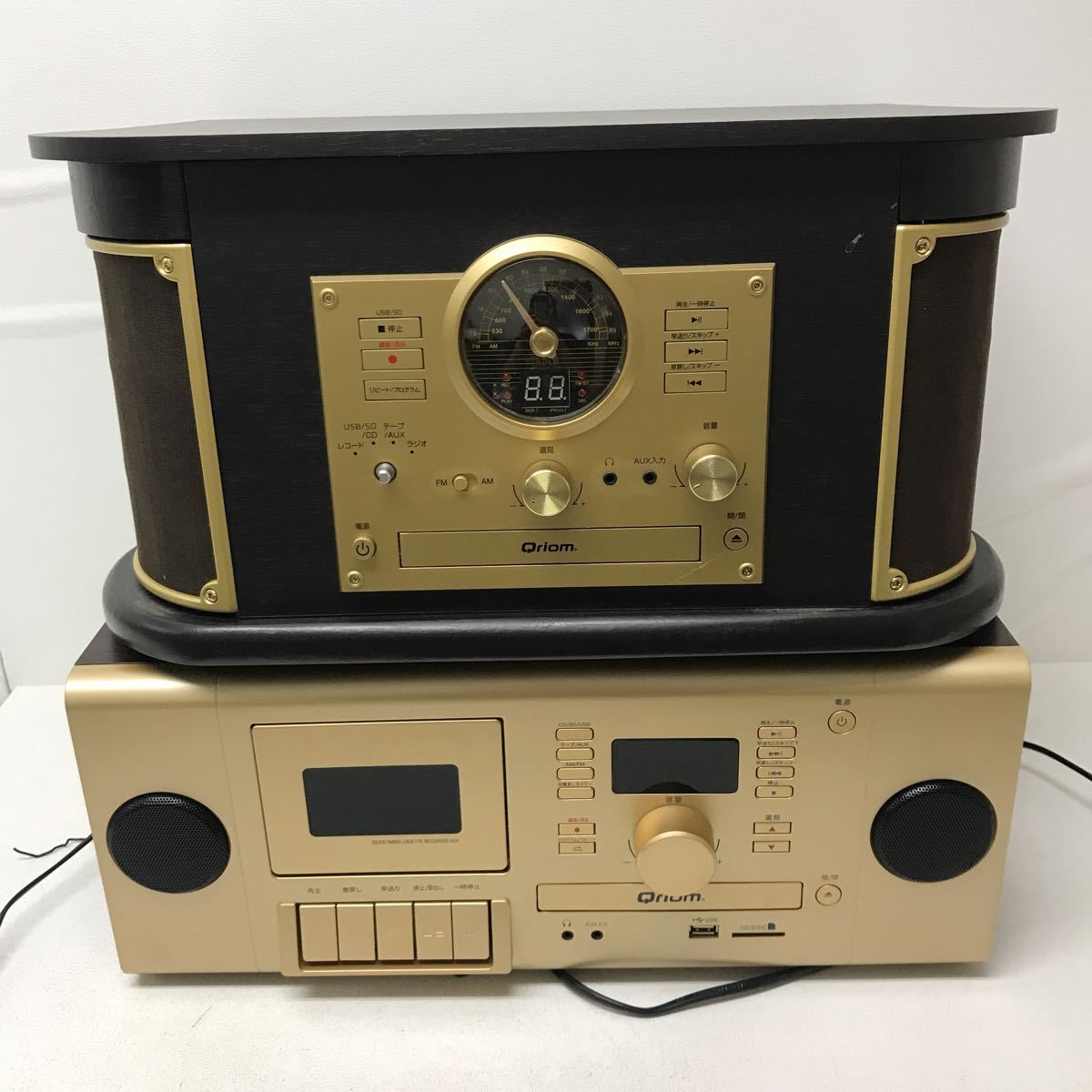 【やや傷や汚れあり】1002A Qriom キュリオム マルチレコードプレーヤー MRP-M100CR 2017年製 / CD SD ラジカセレコーダーボックス KCD-SU45 2018年製 ...
