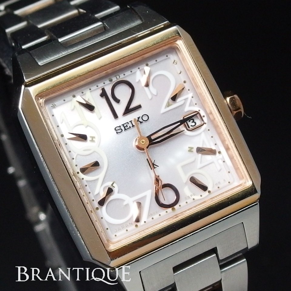 【やや傷や汚れあり】 女性人気 SEIKO セイコー lk ルキア GP/SS 1B22-0AL0 電波ソーラー スクエア型 ピンクグレー文字 ...