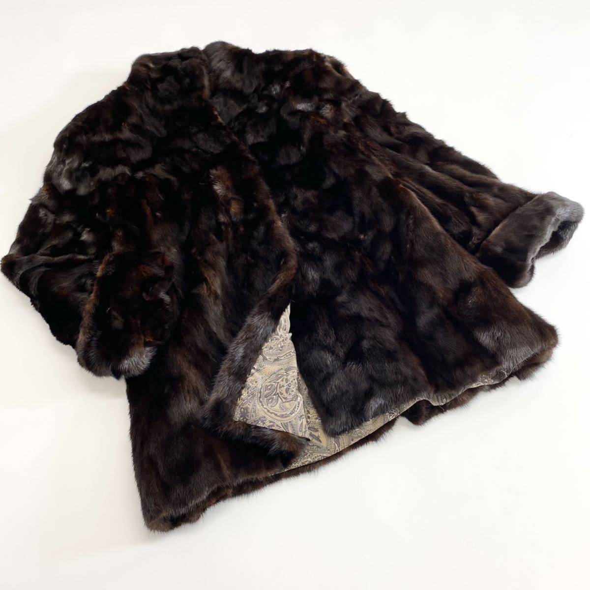 【目立った傷や汚れなし】j19-4 最高級毛皮 ROYAL SAGA MINK ロイヤル サガミンク マホガニーミンク セミロングコート ...