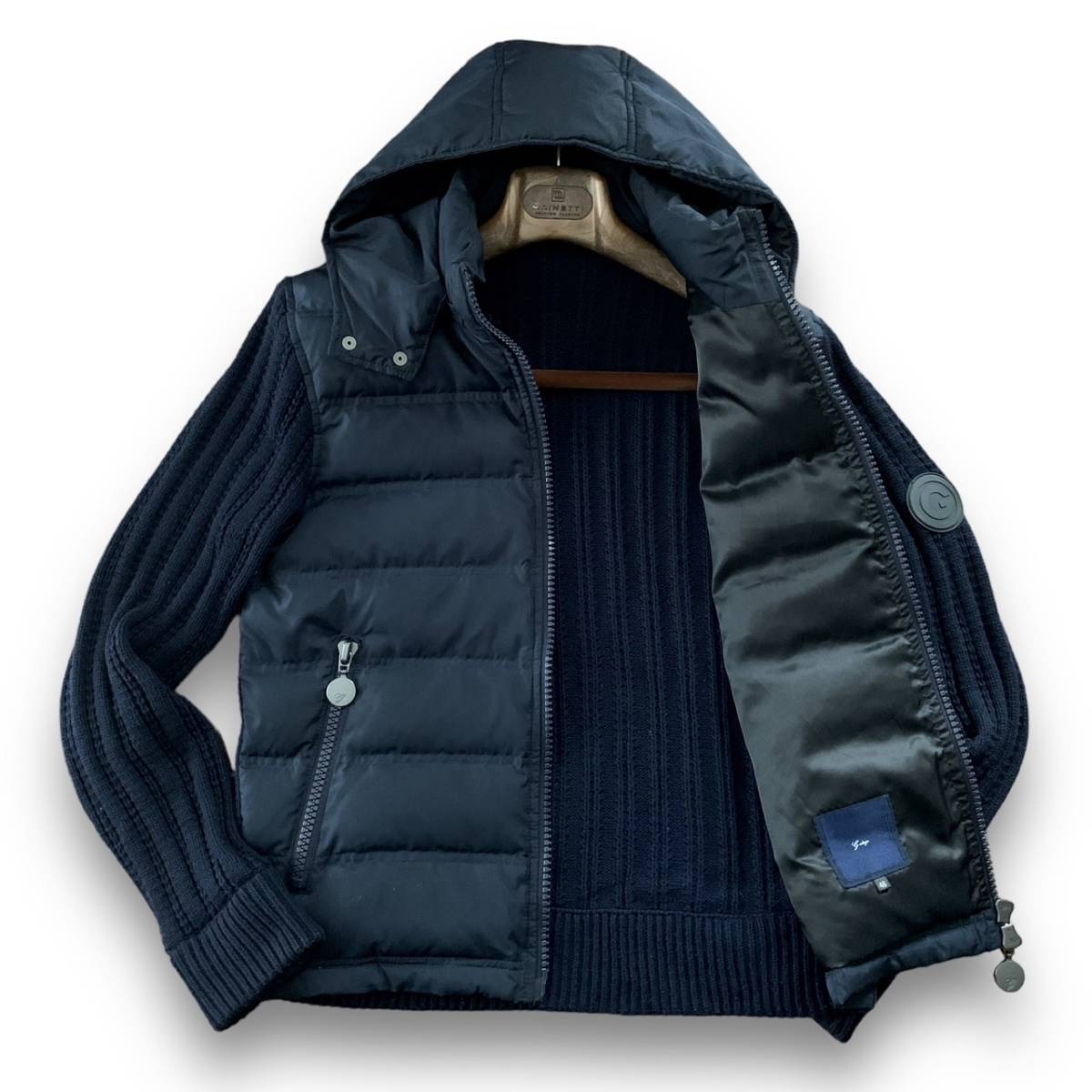 【目立った傷や汚れなし】E20 美品『ジーステージ g-stage』46 M前後 キルティング ライト ダウン コンビ ニット ジャケット フーデット ブルゾン ネイビー ゴルフの落札情報詳細 ...