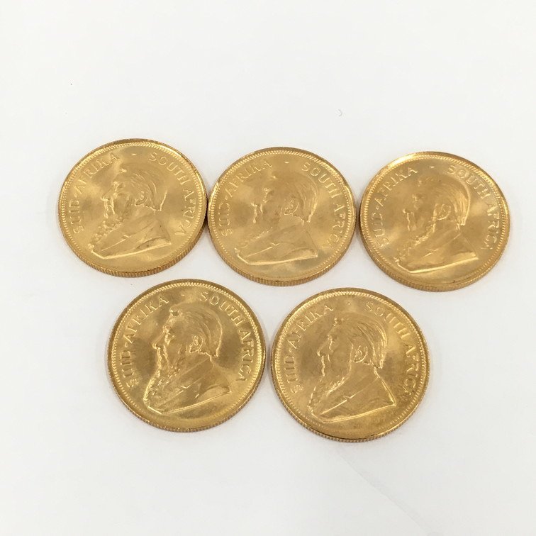 【やや傷や汚れあり】K22 南アフリカ KRUGERRAND 1982年 クルーガーランド FYNGOUD 1/4OZ FINE GOLD 金貨 5点 おまとめ 総重量：42.6g ...