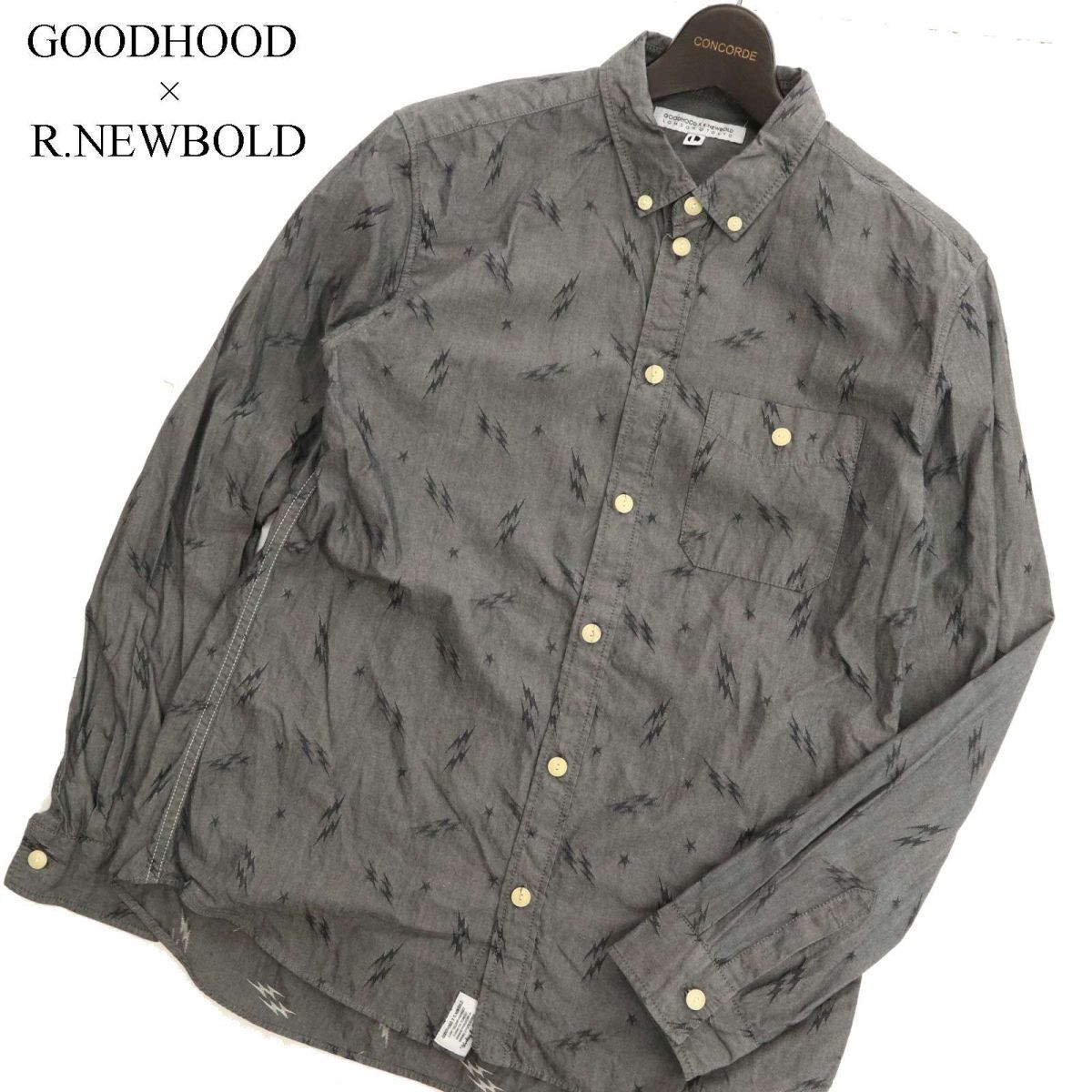 【目立った傷や汚れなし】GOODHOOD × R.NEWBOLD グッドフッド ポールスミス【星 雷 総柄】 長袖 ボタンダウン シャンブレー ...