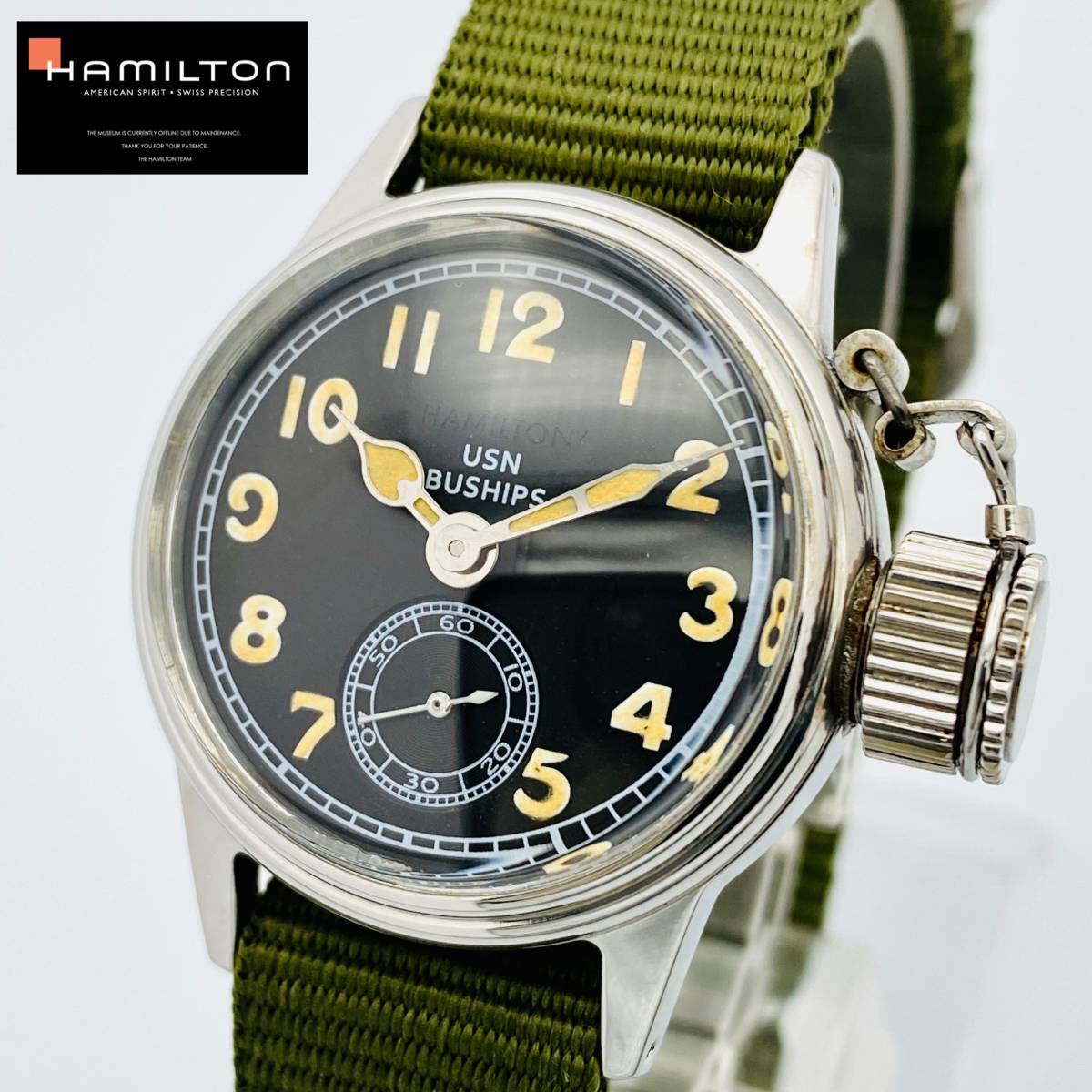 【やや傷や汚れあり】【美品 OH済】HAMILTON ハミルトン フロッグマン 復元 WW2 USN BUSHIPS 手巻き ミリタリー ...