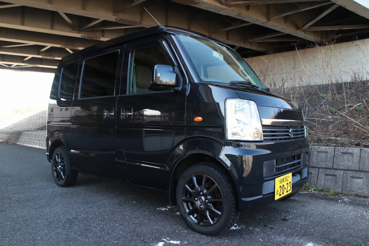 【走行距離 101,800 km】スズキ エブリィワゴン JPターボ ハイルーフ DA64W 実働 両側スライドドア ETC ナビ 付き 2013年式 人気の黒 2WD 社外14インチ 岐阜 ...