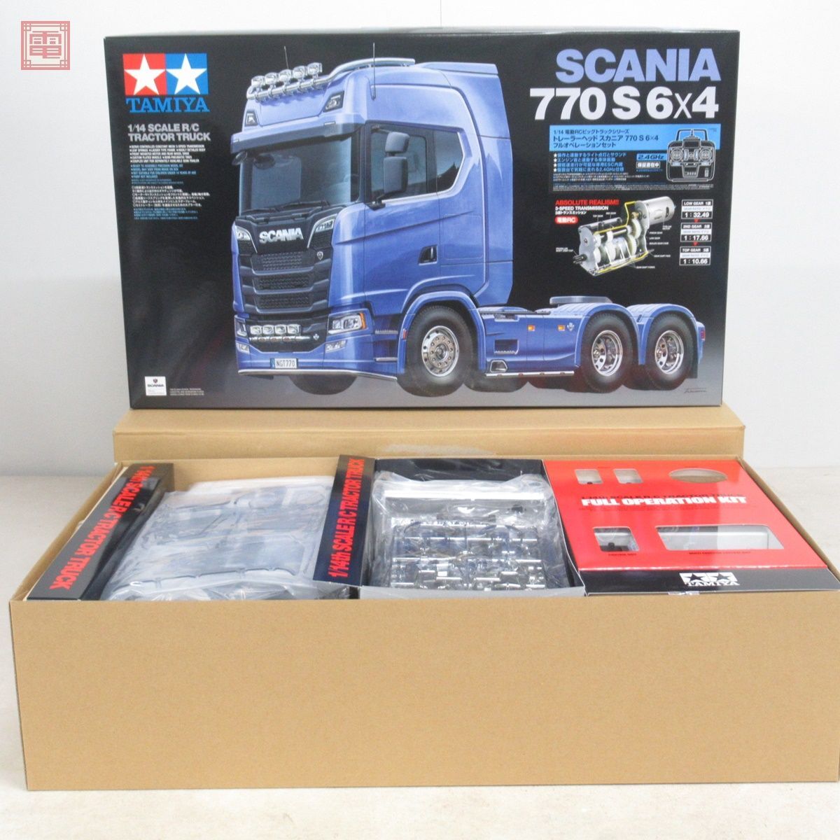 【やや傷や汚れあり】未組立 タミヤ 1/14 トレーラーヘッド スカニア 770 S 6×4 フルオペレーションセット 電動RCビッグトラック ...