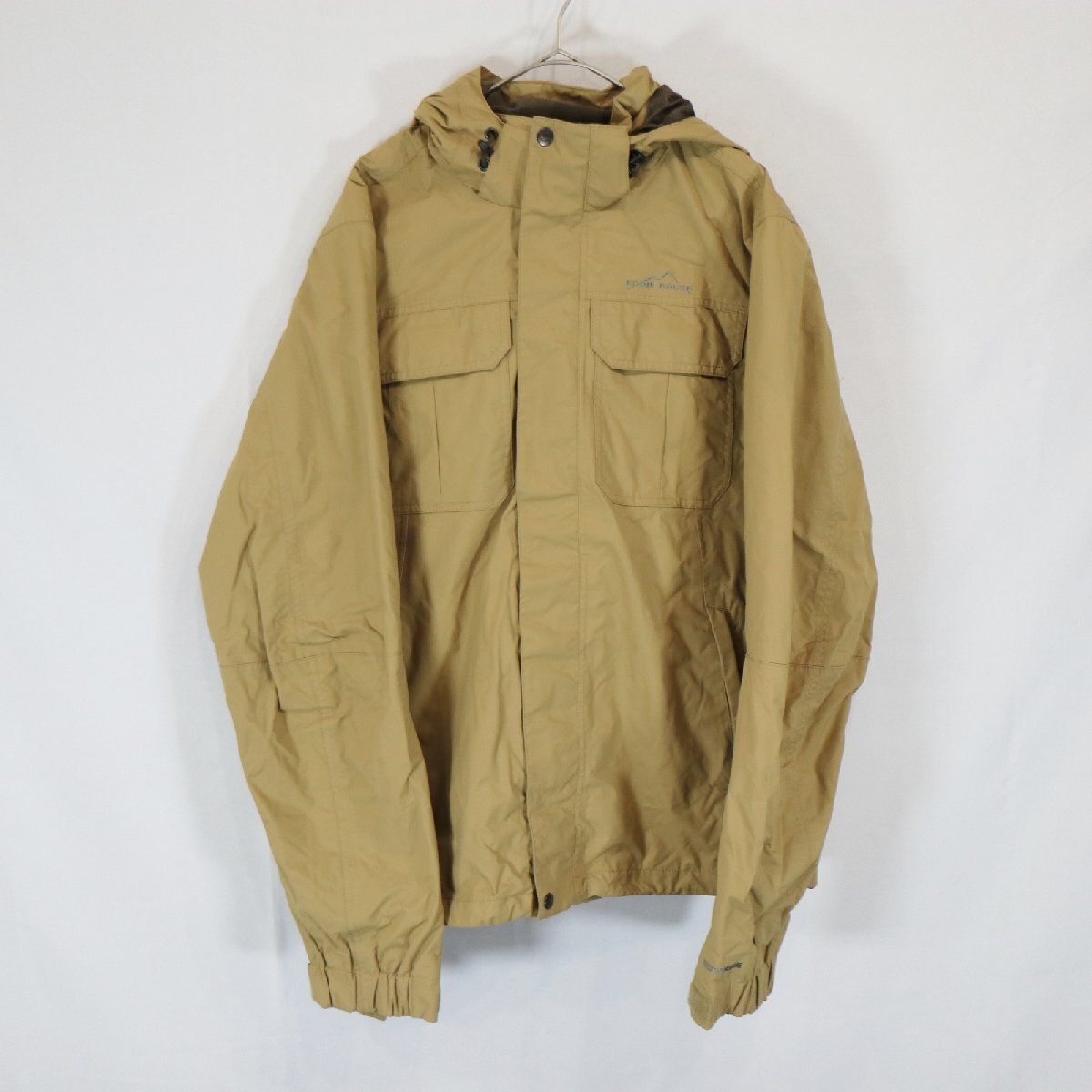 【やや傷や汚れあり】Eddie Bauer エディ―バウアー WEATHEREDGE マウンテン パーカー アウトドア キャンプ アウター ベージュ ( メンズ L ) N3247 1円 ...