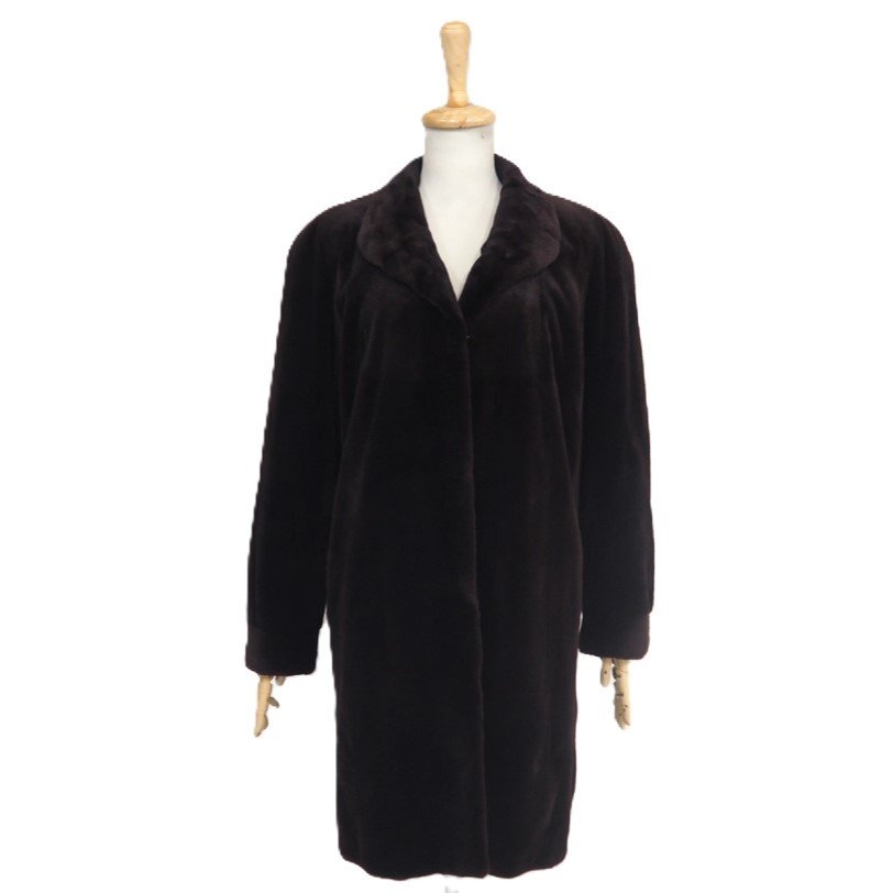 【やや傷や汚れあり】美品【 FUR FLASH★ベーシック 】高級毛皮 シェアードミンク セミロングコート：88cm丈 トライアングルカラー ...
