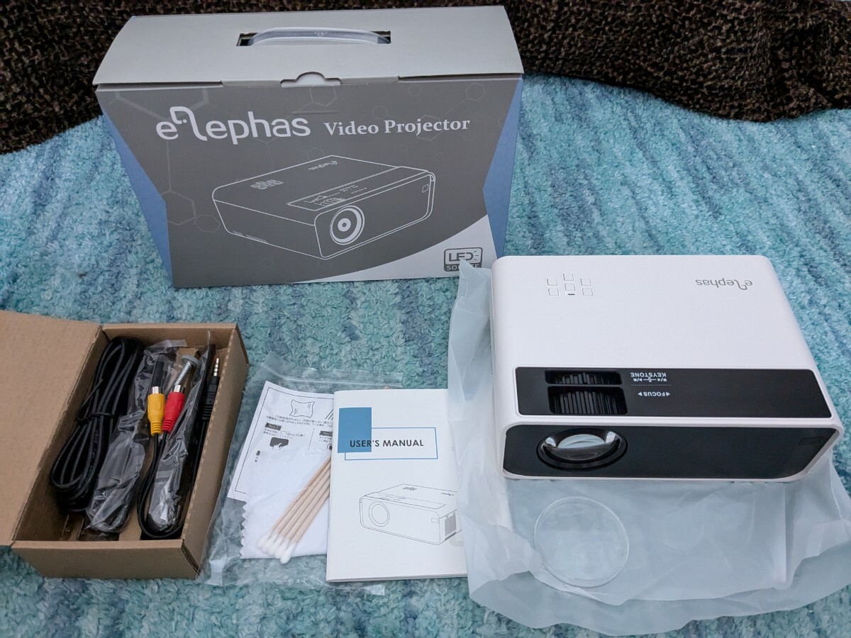 【未使用に近い】0607u2734 ELEPHAS 小型 プロジェクター 8000lm 1920×1080最大解像度 内蔵スピーカー 台形補正HDMI/USB/VGA/TF/AV対応 W13の ...