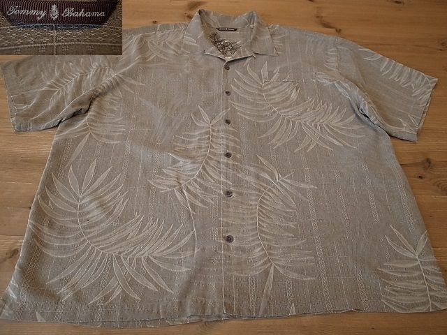 【目立った傷や汚れなし】TOMMY BAHAMA トミーバハマ 100％ 絹 シルク 茶 単色 リーフ柄 半袖 開襟 オープンカラー シャツ アロハ アメリカ古着 サイズ XXL 大きめの落札 ...