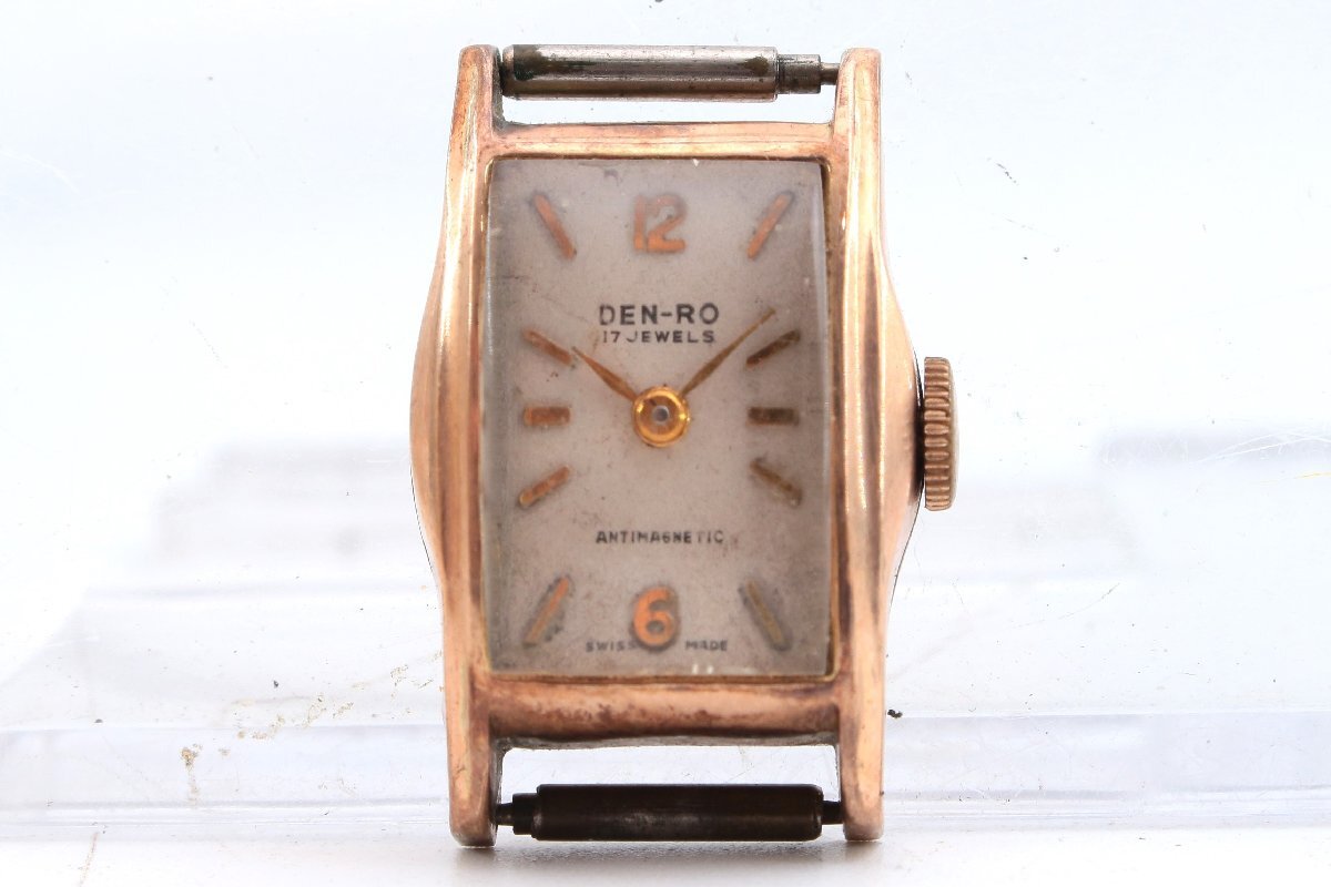 【傷や汚れあり】DEN-RO/デンロ ＊ ANTIMAGNETIC 17石 スクエア [14K 0585] 手巻き 腕時計 ＊ #8979の ...