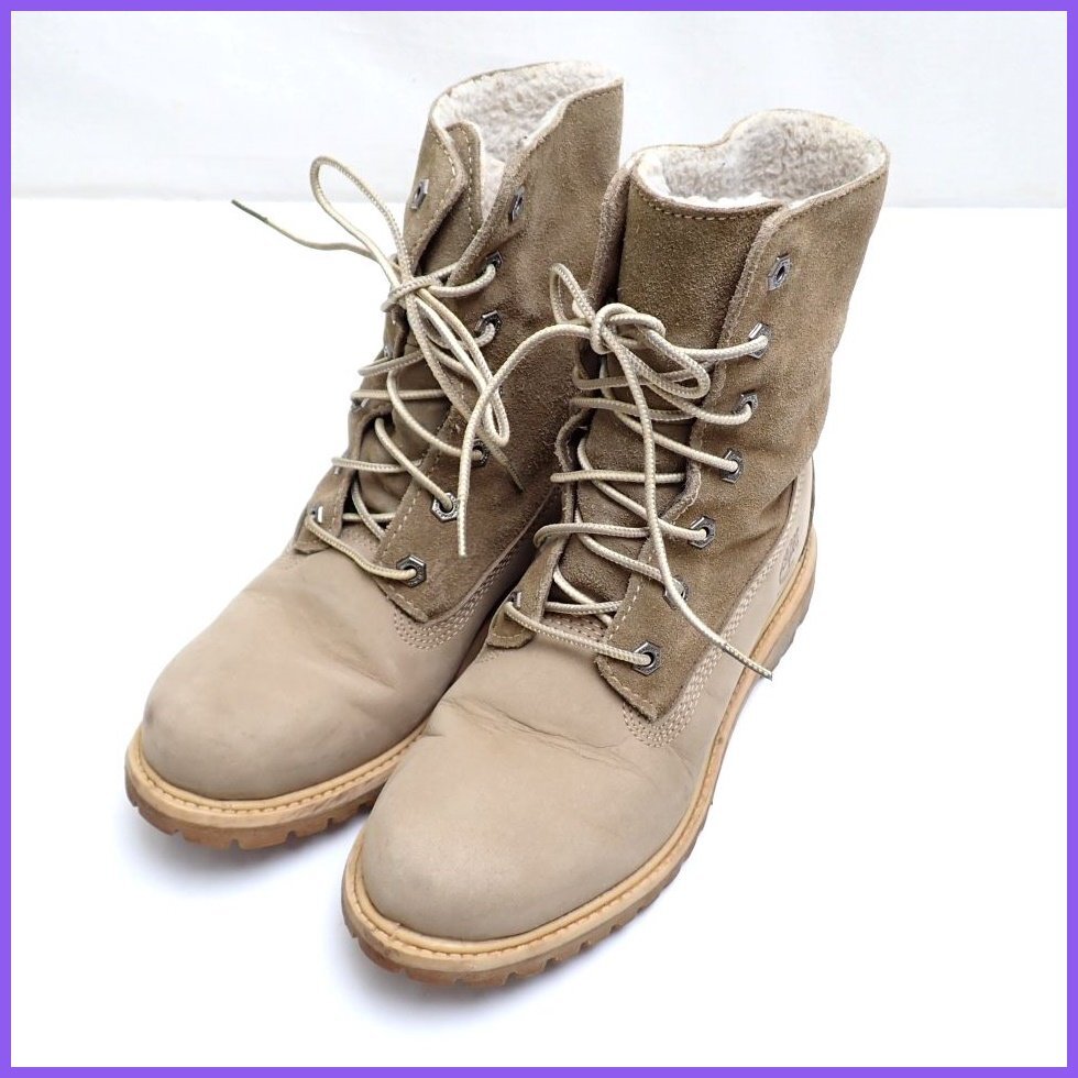 【やや傷や汚れあり】★Timberland/ティンバーランド Teddy Fleece Fold Down レースアップブーツ レディース23 ...