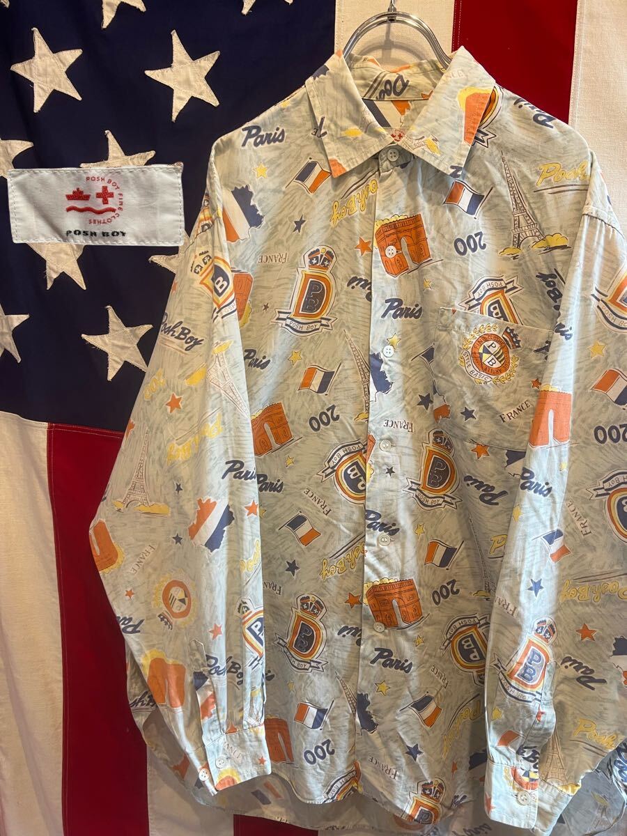 【傷や汚れあり】★90s★POSH BOY★ポッシュボーイ★総柄シャツ★長袖★FRANCE★フランス国旗★プリントロゴ★綿100%★フリーサイズ★ヴィンテージ★の落札情報詳細 - Yahoo ...