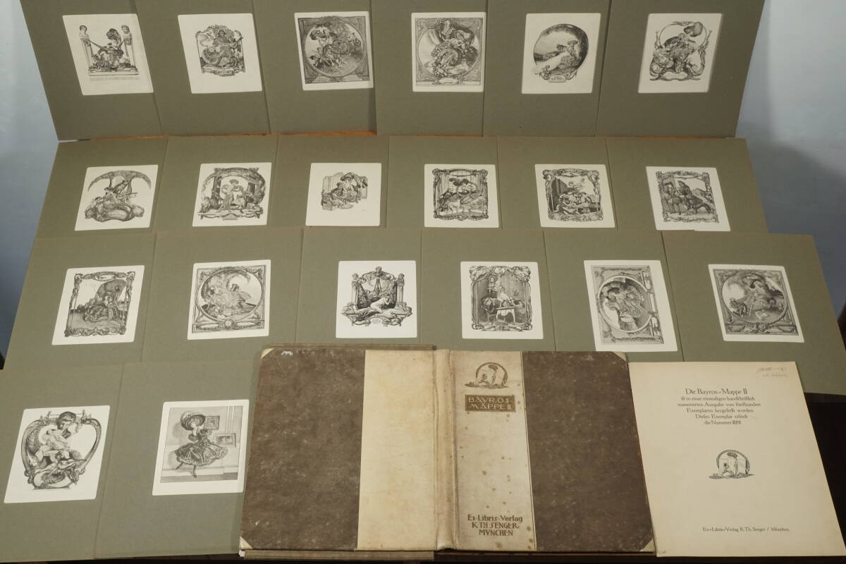 【傷や汚れあり】バイロス Bayros Mappe II No.273 蔵書票 20葉 Exlibris 函 台紙貼付 Franz Von ...