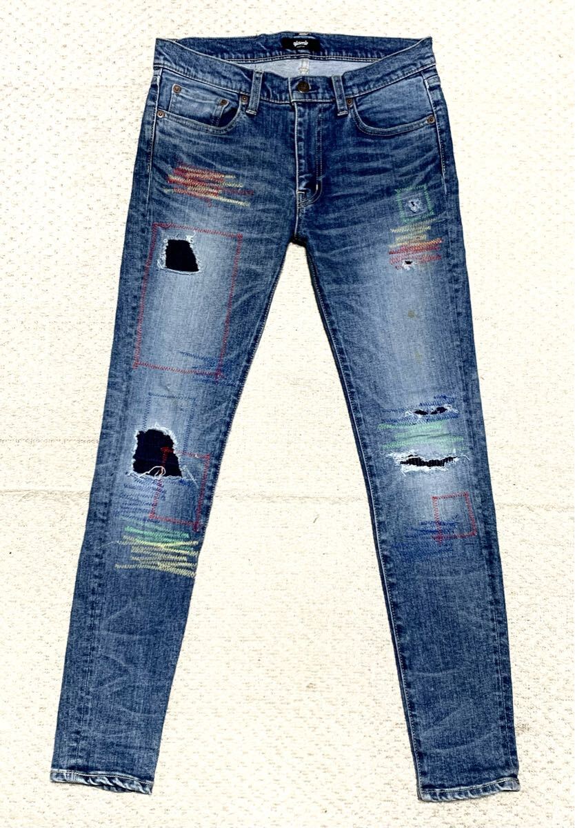 【目立った傷や汚れなし】極上:glamb(グラム).リペア加工 ストレッチ スキニー デニム M(チェーンステッチ/W81股下74/パンク/V系/tornado mart cambio ...