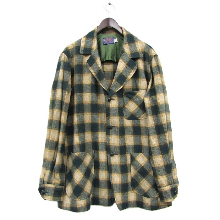 【目立った傷や汚れなし】70s ★USA製★ サイズ M PENDLETON ウール テーラード ジャケット イージー チェック柄 グリーン ペンドルトン 古着 ビンテージ 4MA1205の ...