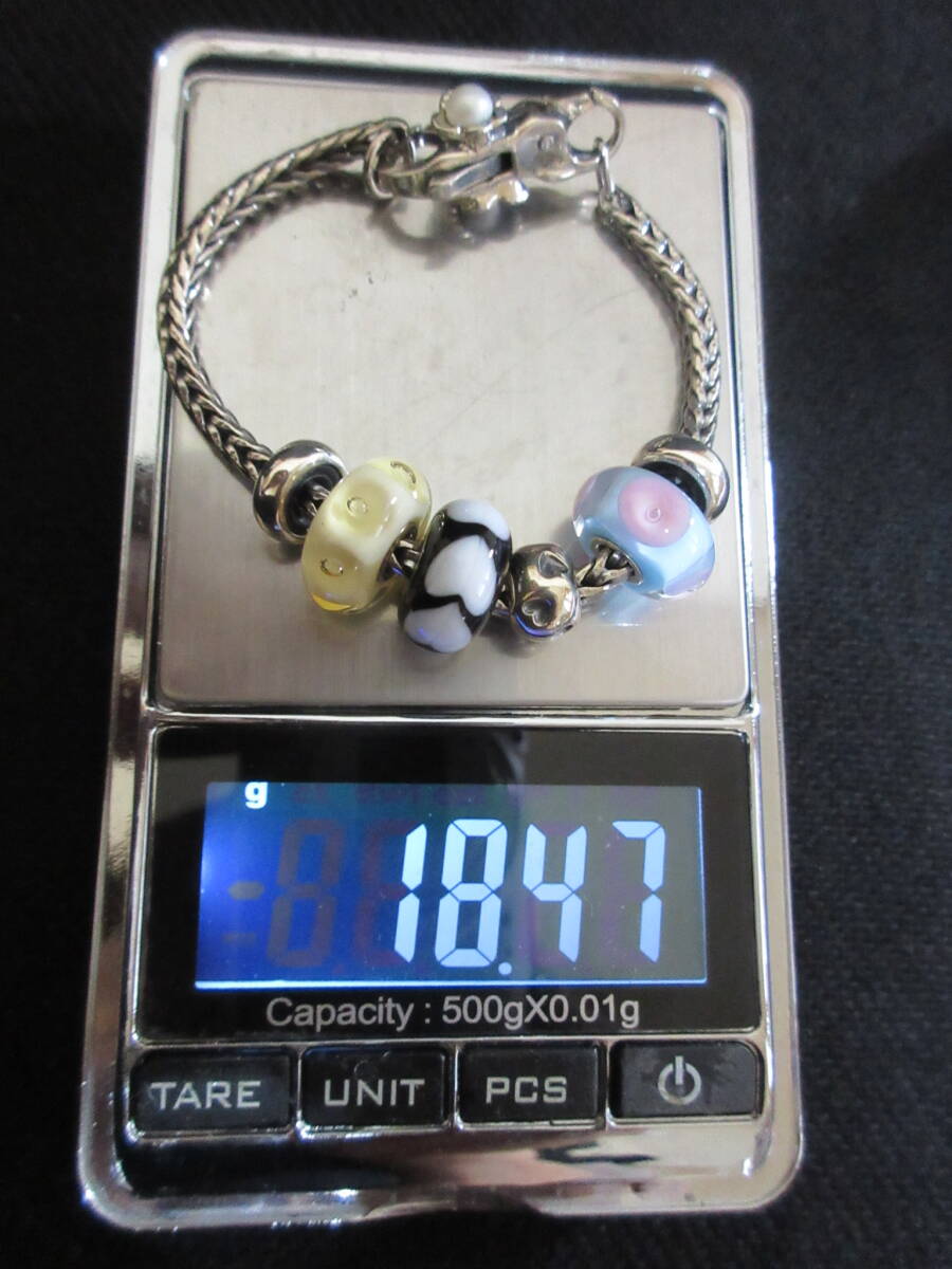 【やや傷や汚れあり】＊100円～【美品】925 LAA 刻印 トロールビーズ チャーム パーツ ガラス細工 シルバカラー ブレスレット 総重量 18.47g＊M-60の落札情報詳細 ...