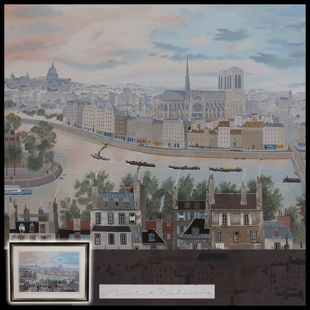 【やや傷や汚れあり】【真作】 ミッシェル・ドラクロワ 直筆サイン 「左岸」 シルクスクリーン 大作 風景画 美術品 装飾品 額装品 縦96cm×横127.5cm 2536の落札情報詳細 ...