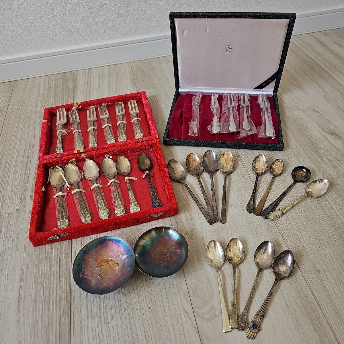 【やや傷や汚れあり】総重量642g シルバー 925 950 純銀 銀杯 LUCKYWOOD ラッキーウッド キューピー社 スプーン フォーク ...