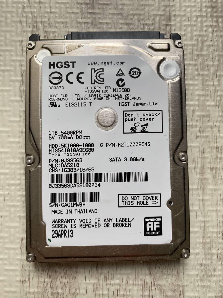 【やや傷や汚れあり】【状態:正常】HGST HTS541010A9E680 1000GB(1TB) 2.5インチ 厚さ9mmの落札情報詳細 ...