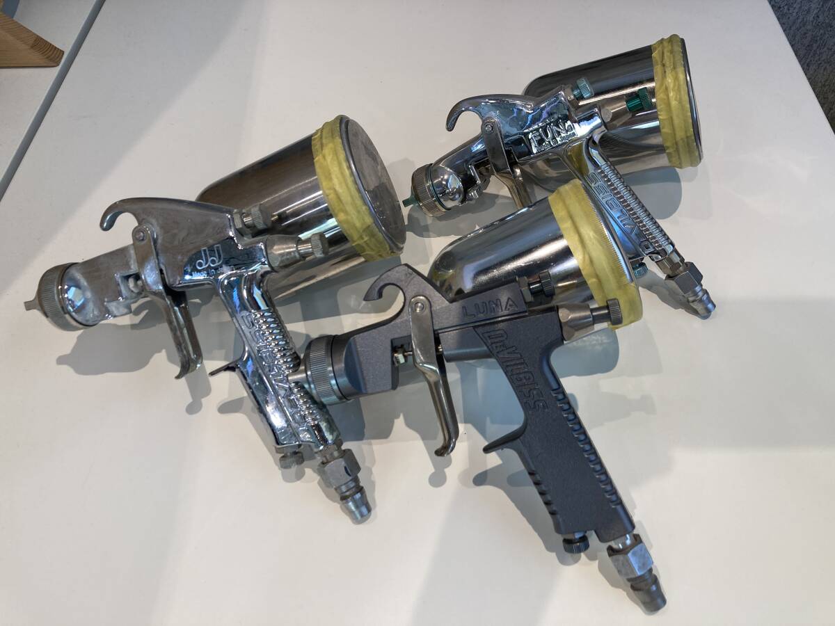 【傷や汚れあり】25075306 デビルビス DEVILBISS スプレーガン 3個セット工具 LUNA JJ FUNg エアーガン 3丁 ...