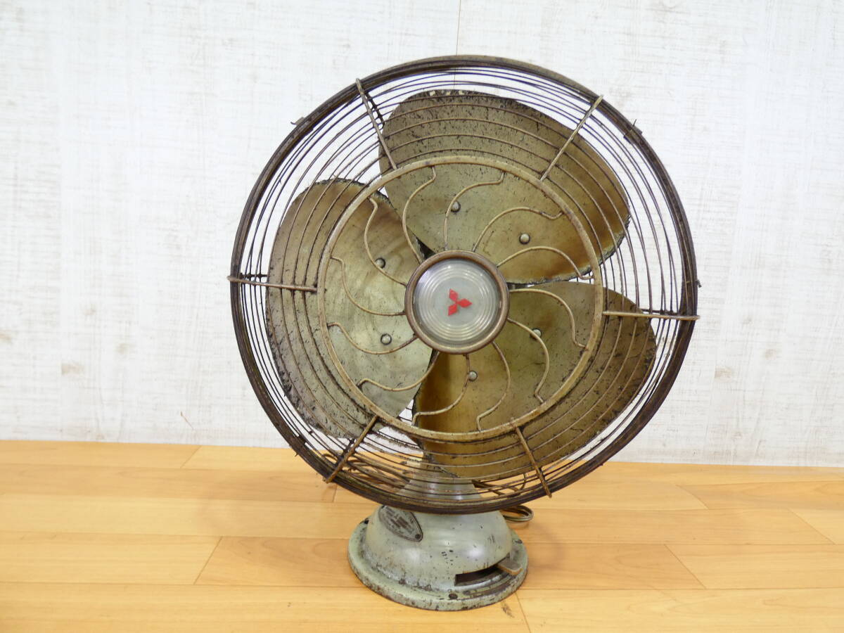 【傷や汚れあり】MITSUBISHI 三菱 3枚羽根 鉄製 扇風機 A.C.ELECTRIC FAN JIS 9-308 12インチ レトロ ...