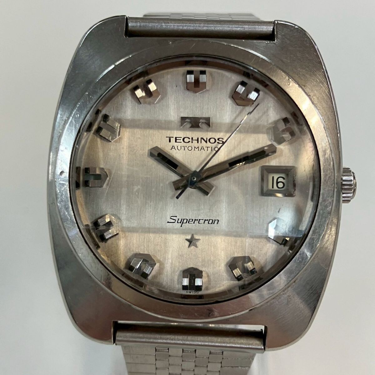 【傷や汚れあり】N068-CH4-3403-4 TECHNOS テクノス メンズ腕時計 Supercron スーパークロン AUTOMATIC 自動巻き カットガラス デイト 稼働 KAの落札 ...