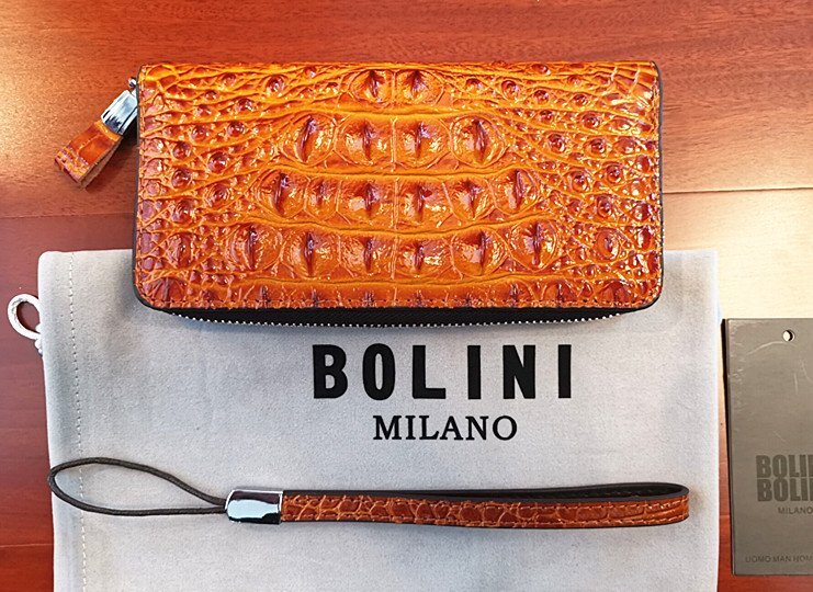 【未使用】逸品*イタリア製※定価15万 イタリア・ミラノ発*BOLINI/ボリニ・最上級牛革・クロコダイル*ラウンドファスナー 長財布・黄色い ...