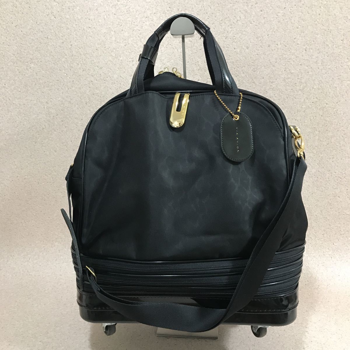 G0723 VIA AVION ヴィアアビオン キャリーバッグ 男女兼用 旅行 鞄 ゴールド金具 ブラック 黒 鍵付きの落札情報詳細 ...