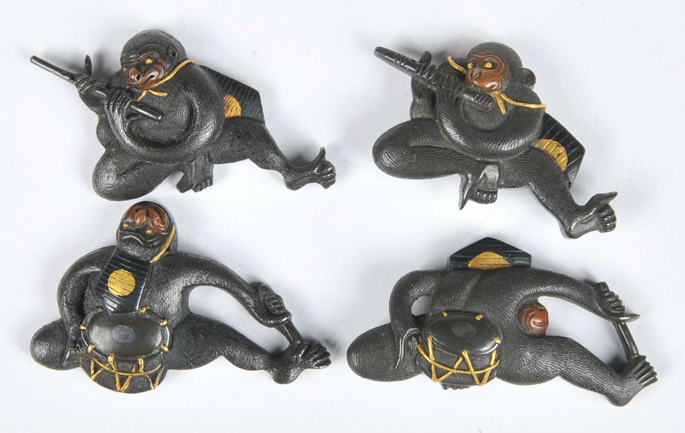 猿楽団図 大小目貫 『英一・英永』在銘 刀装具売切り(27)の落札情報詳細 - Yahoo!オークション落札価格検索 オークフリー